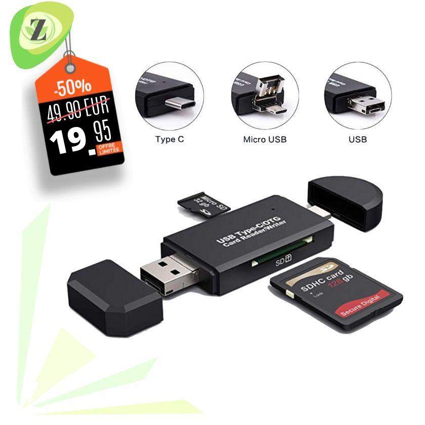 Lecteur de carte mémoire USB OTG 3-en-1 ZenLec™ Pro (Sans carte SD ...